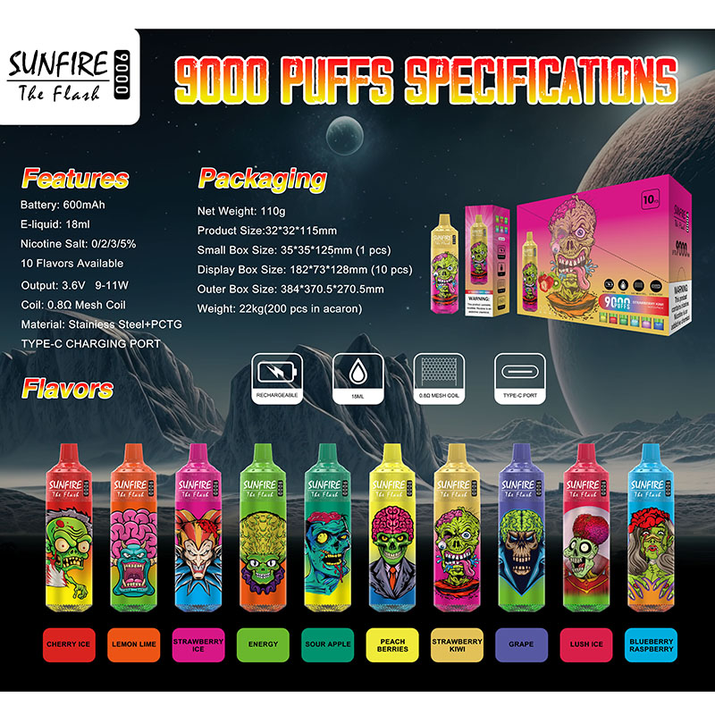 China Authentic Sunfire Disposable tornado 9000 Puffs Vape ...